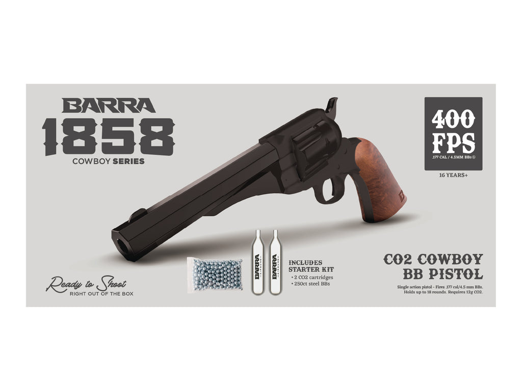 Barra Airguns | 1858 Western CO2 BB Pistol Kit - Black | Cowboy Series